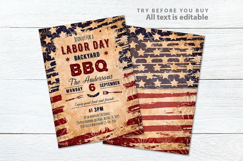 Labor Day Backyard BBQ Invitation, Party Invitation, Cookout Invitation ...