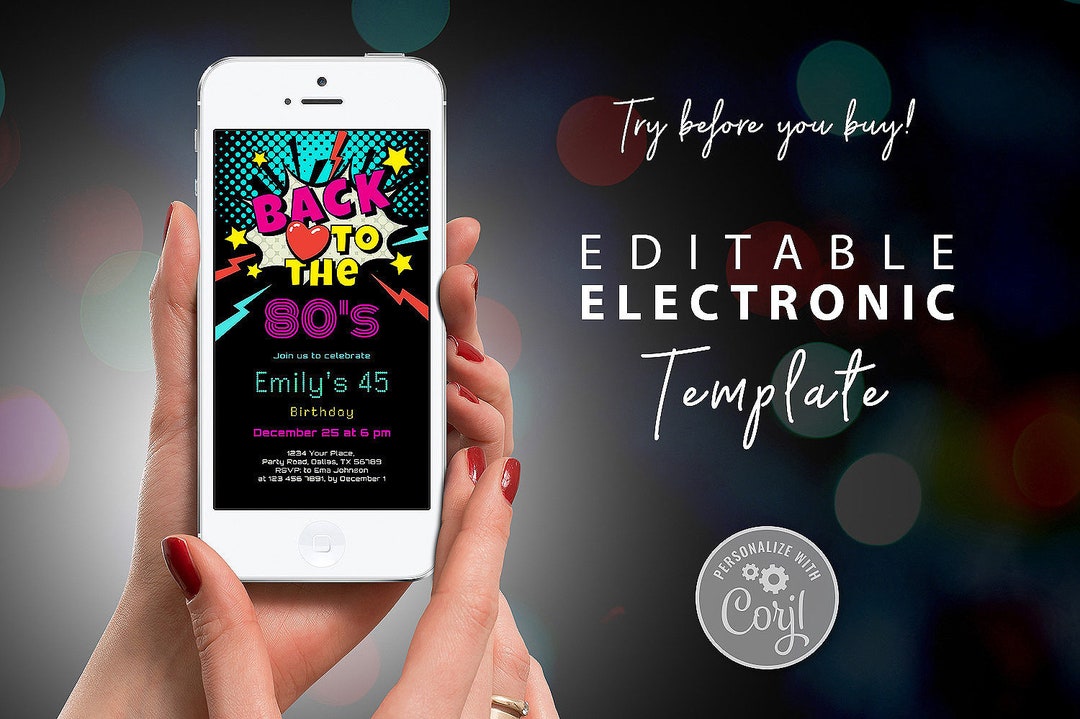 Electronic Invitation Template, Back to 80s, Smartphone Invite ...