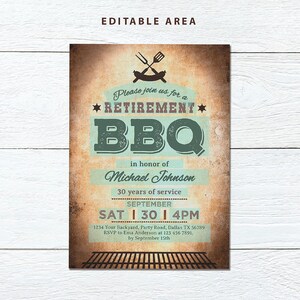 Retirement BBQ Invitation, Barbeque Party Invitation, Printable Grill ...