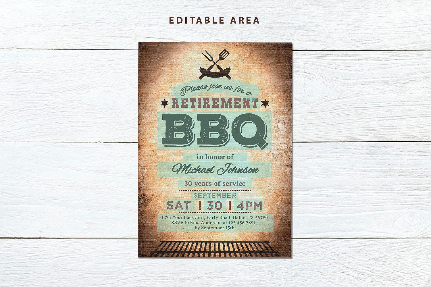 Retirement BBQ Invitation, Barbeque Party Invitation, Printable Grill ...