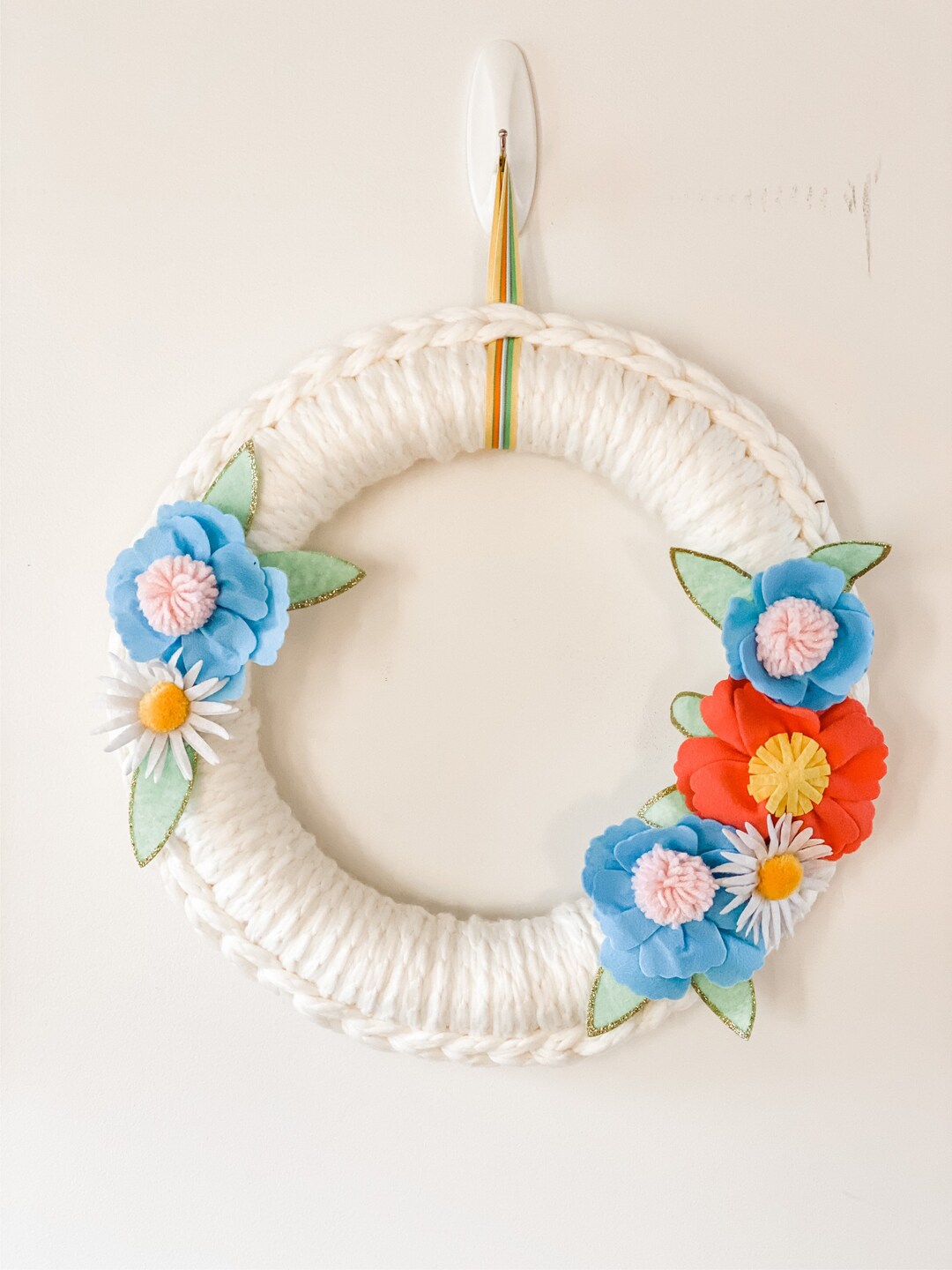 Colorful Spring Summer Wreath Crochet Yarn and Felt Decor Spring Floral ...