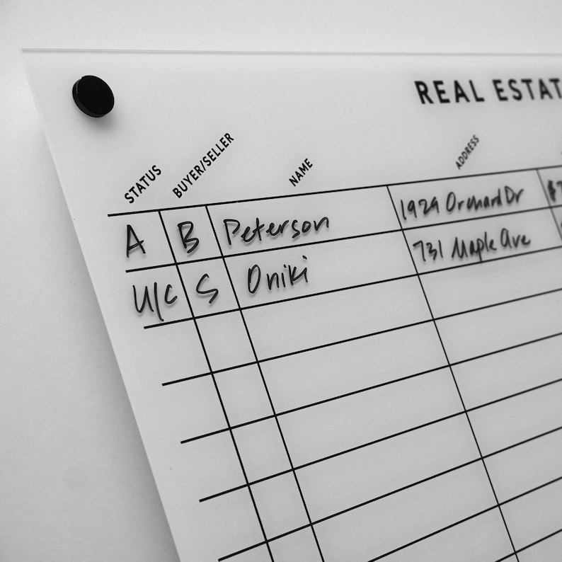 White Acrylic Realtor Whiteboard | Customizable Fonts Dry Erase Real ...