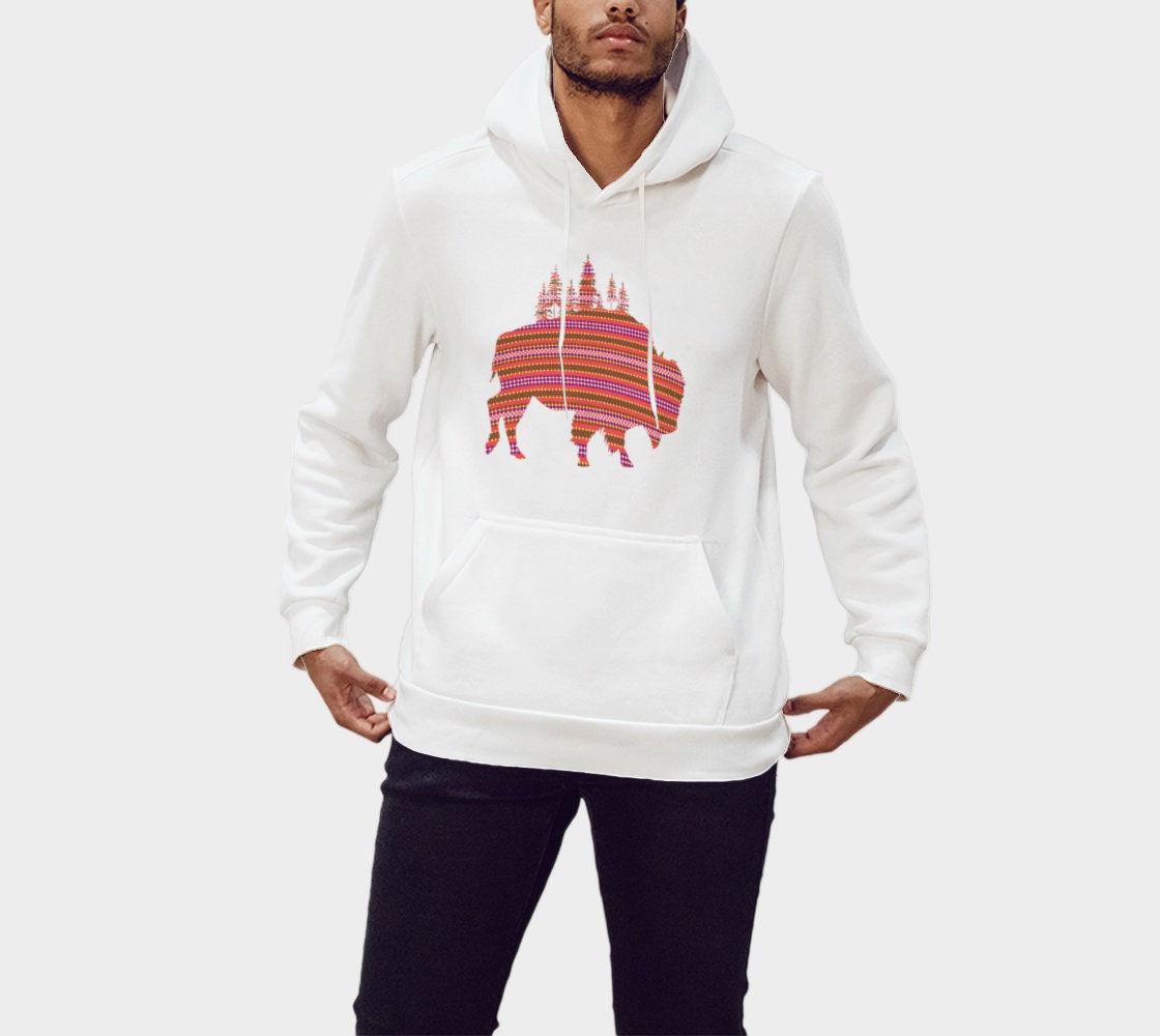 Bison With Metis Sash Pattern on Hooded Sweatshirt: A Cozy and Durable ...