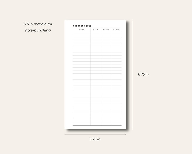 Personal Size Coupon Code Tracker Printable Planner Insert - Etsy UK