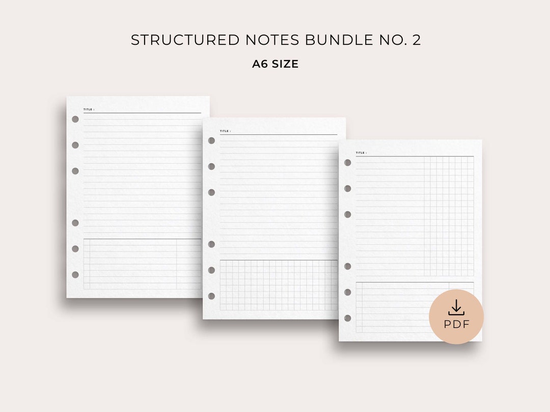 Structured Notes Bundle No. 2, A6 Size Printable Note Taking Template ...