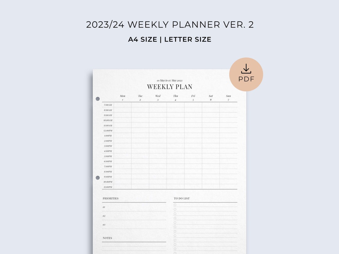 2023-2024 Weekly Planner A4 Size Letter Size Printable - Etsy