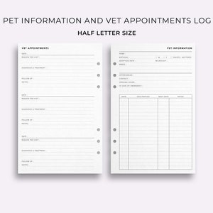 Pet Information Planner With Vet Appointment Log, Half Letter Size Pet ...
