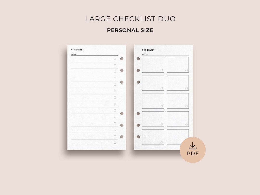 Large Checklist Duo, Personal Size Printable Checklist Template, To-do ...
