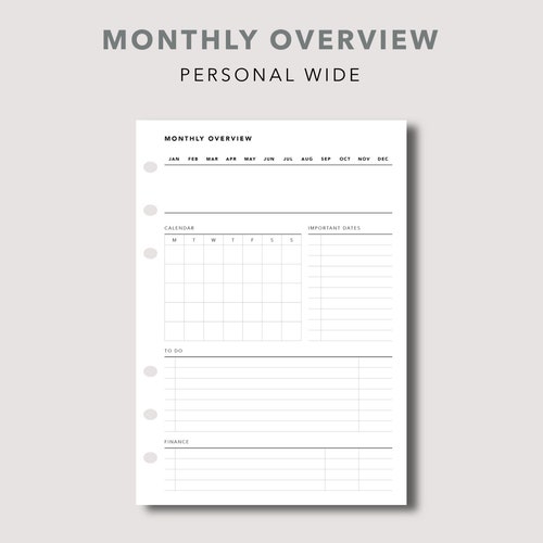Month on One Page MO1P Personal Wide Undated Monthly Planner - Etsy