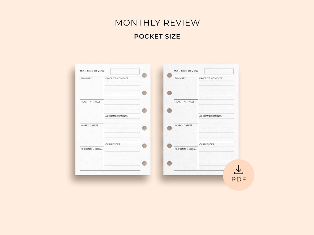 Monthly Review, Pocket Size Printable Monthly Planner, Monthly Goal ...
