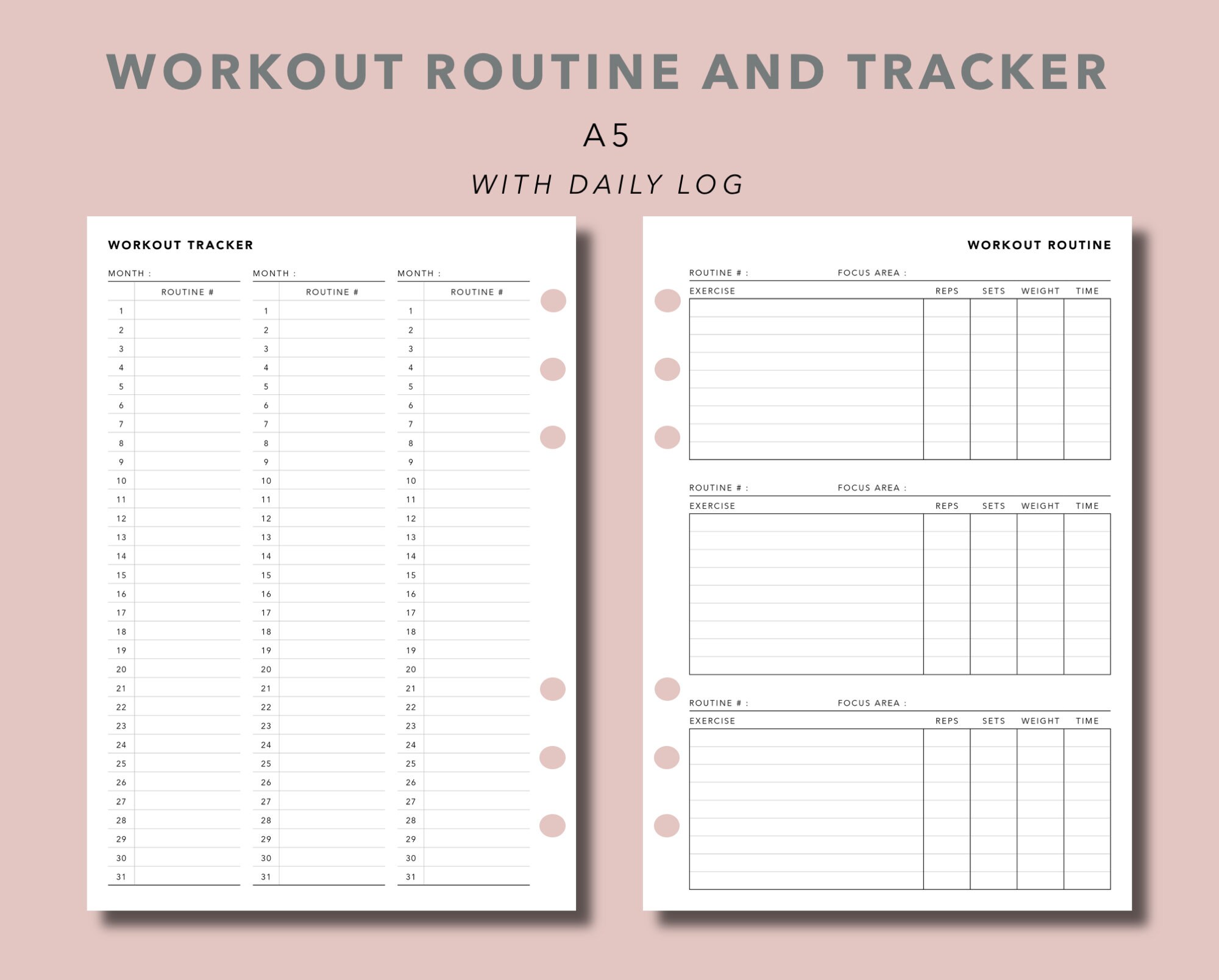 Paper & Party Supplies A5 Inserts : Workout Tracker Printable Health ...