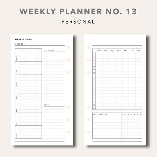 PRINTABLE Personal Weekly Planner Insert Lined Horizontal - Etsy