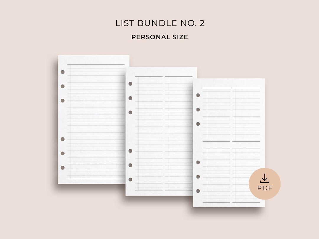 Printable List Bundle No. 2, Personal Size Printable to Do List ...