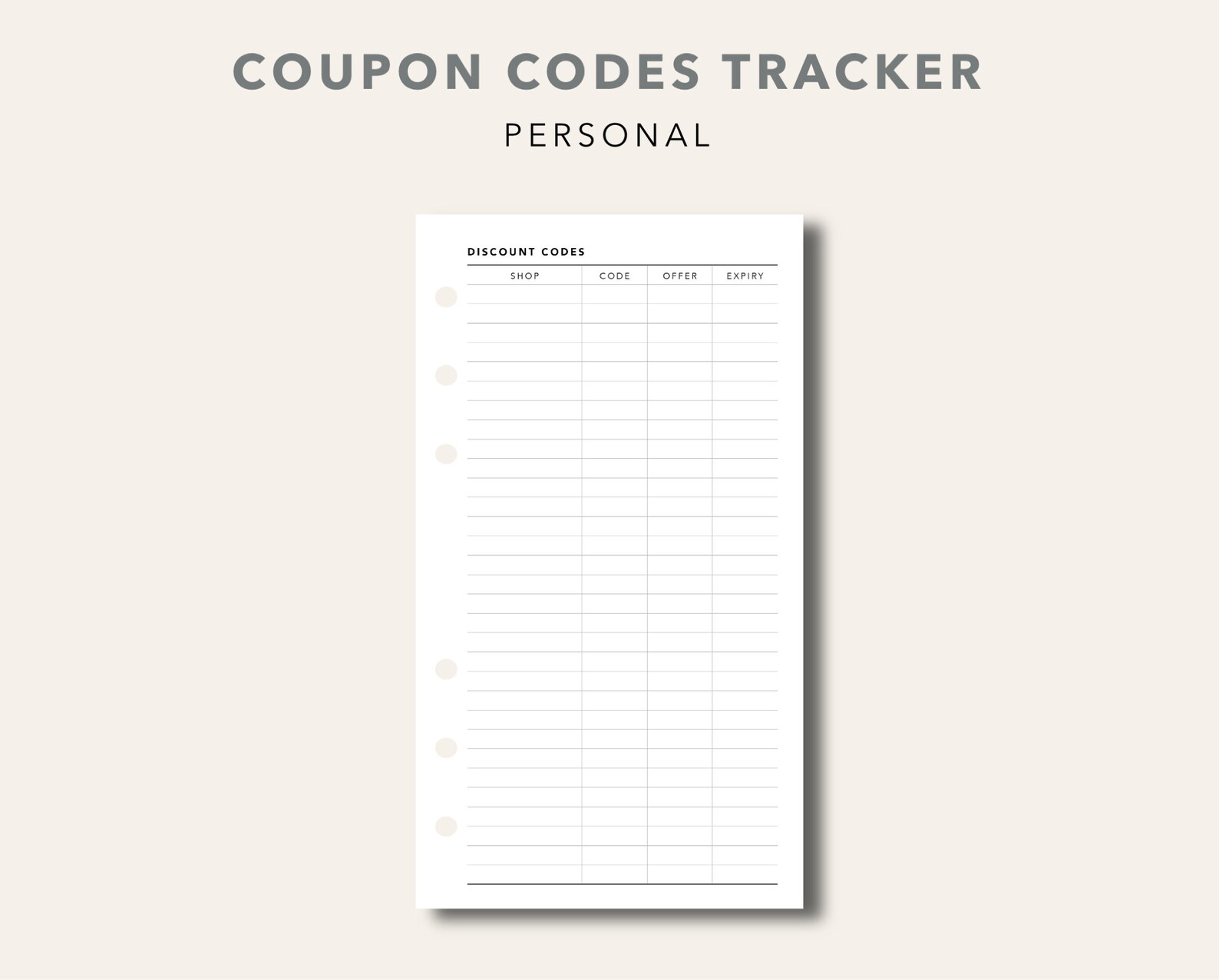 Personal Size Coupon Code Tracker Printable Planner Insert - Etsy UK