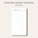 Personal Size Coupon Code Tracker Printable Planner Insert - Etsy UK