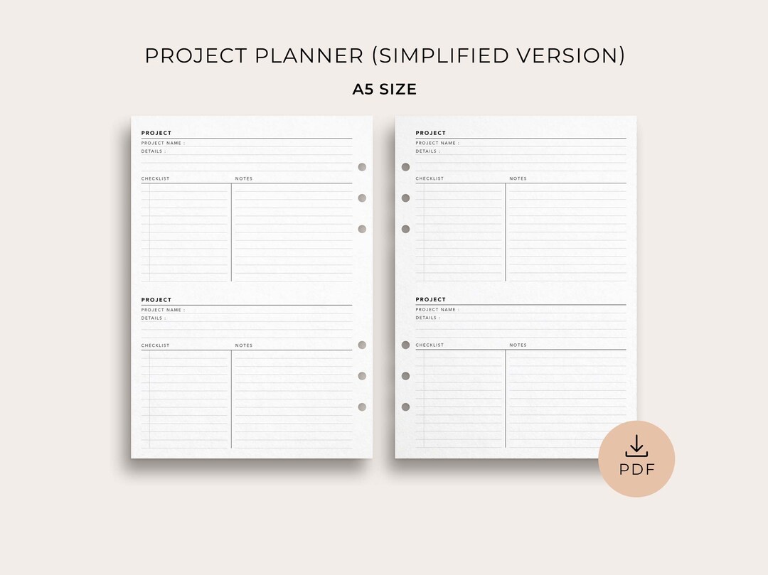 Projekt Planer Vorlage Vereinfachte Version A5 Größe - Etsy.de
