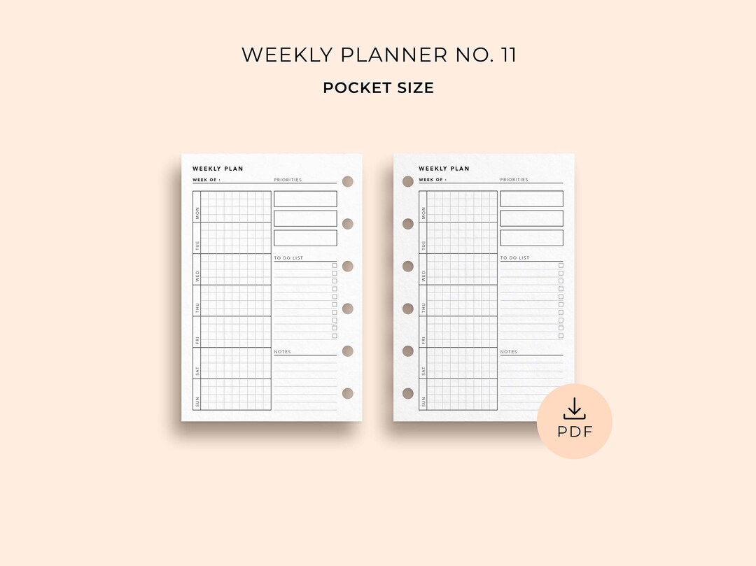 Weekly Planner No. 11, Pocket Size Printable Weekly Agenda, Work ...