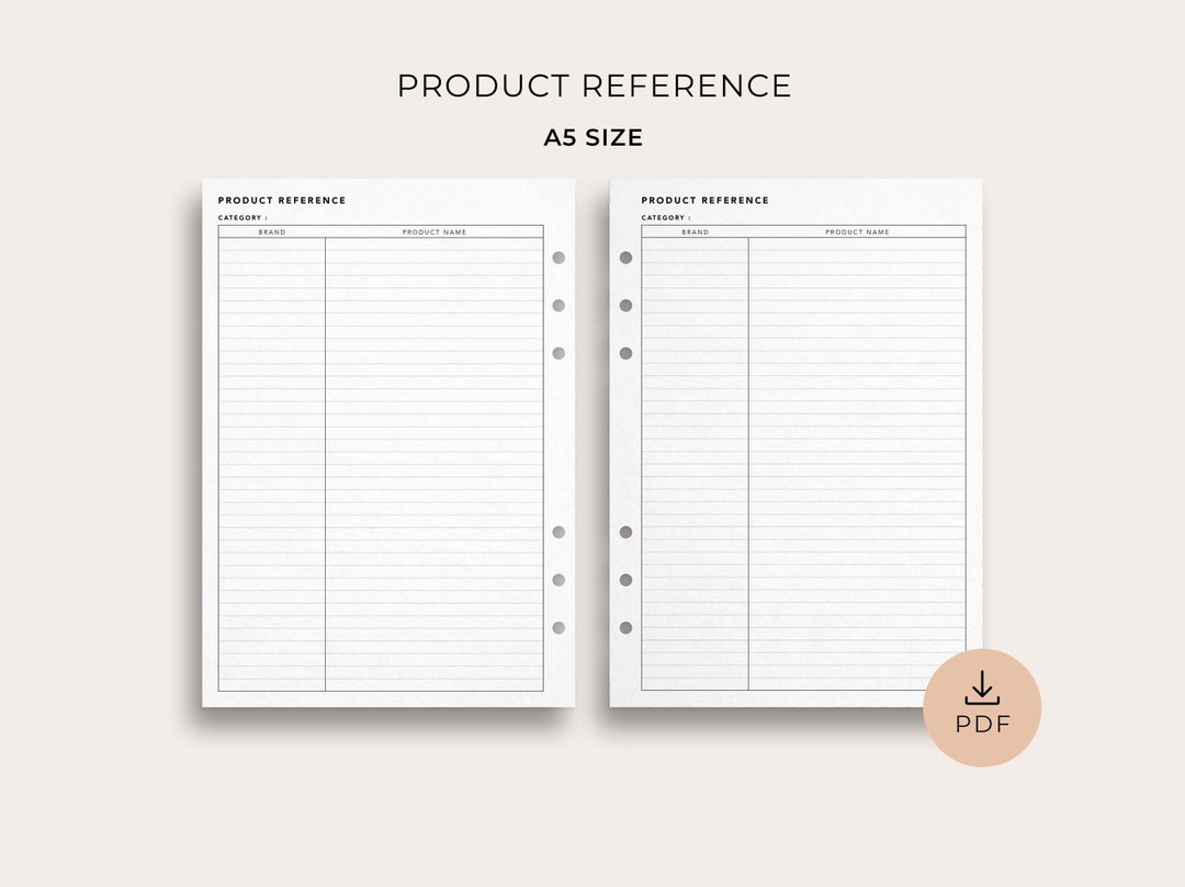 Printable Product Reference List, A5 Size Printable Template for Home ...