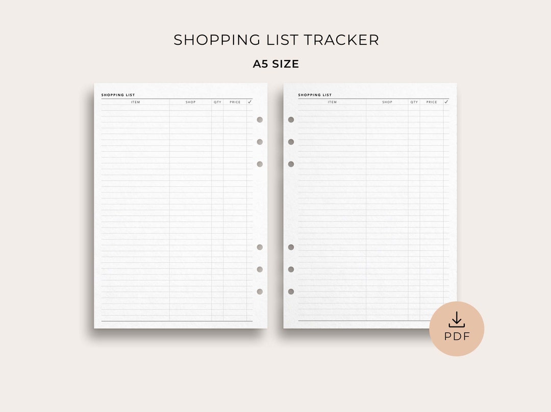 Printable Shopping List Tracker, A5 Size to Buy List, Christmas ...