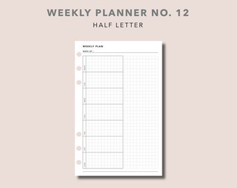 PRINTABLE Weekly Planner Insert Half Letter Horizontal Week - Etsy