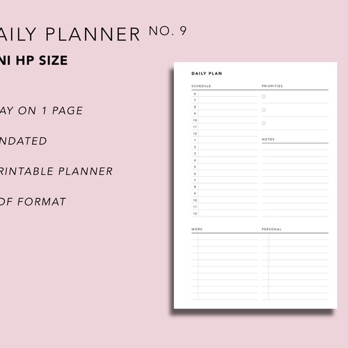 Daily Work Planner HP Mini Printable Inserts Productivity - Etsy