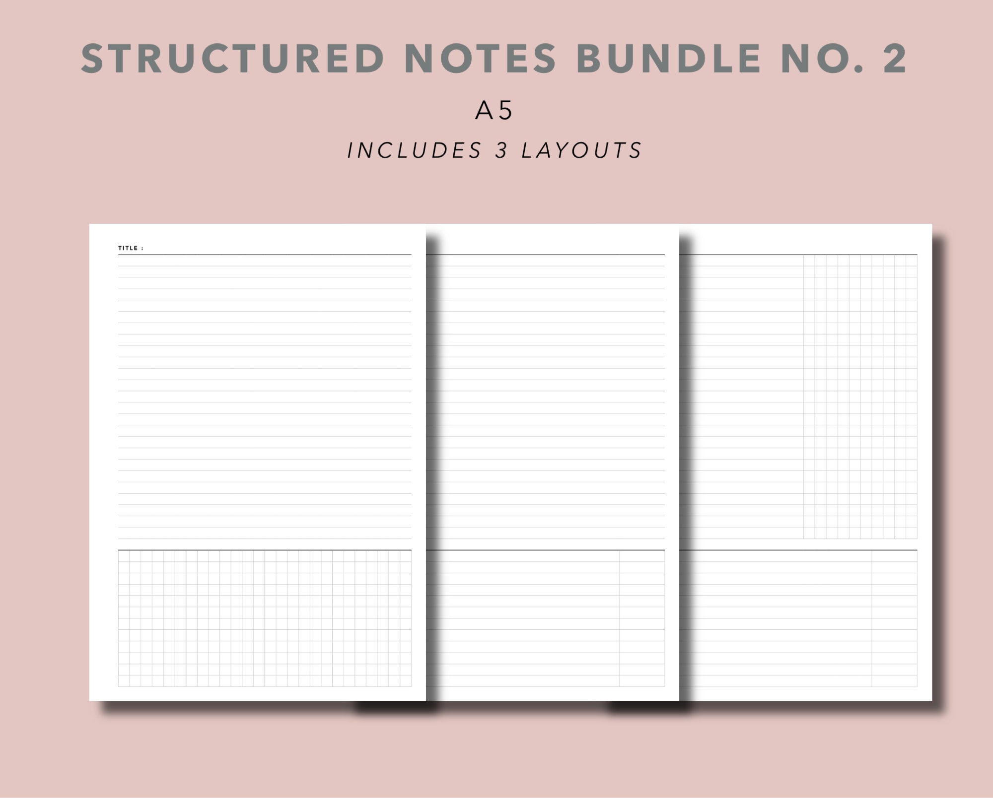 2 Printable Planner Insert A5 Structured Notes Bundle No A5 Minimal ...
