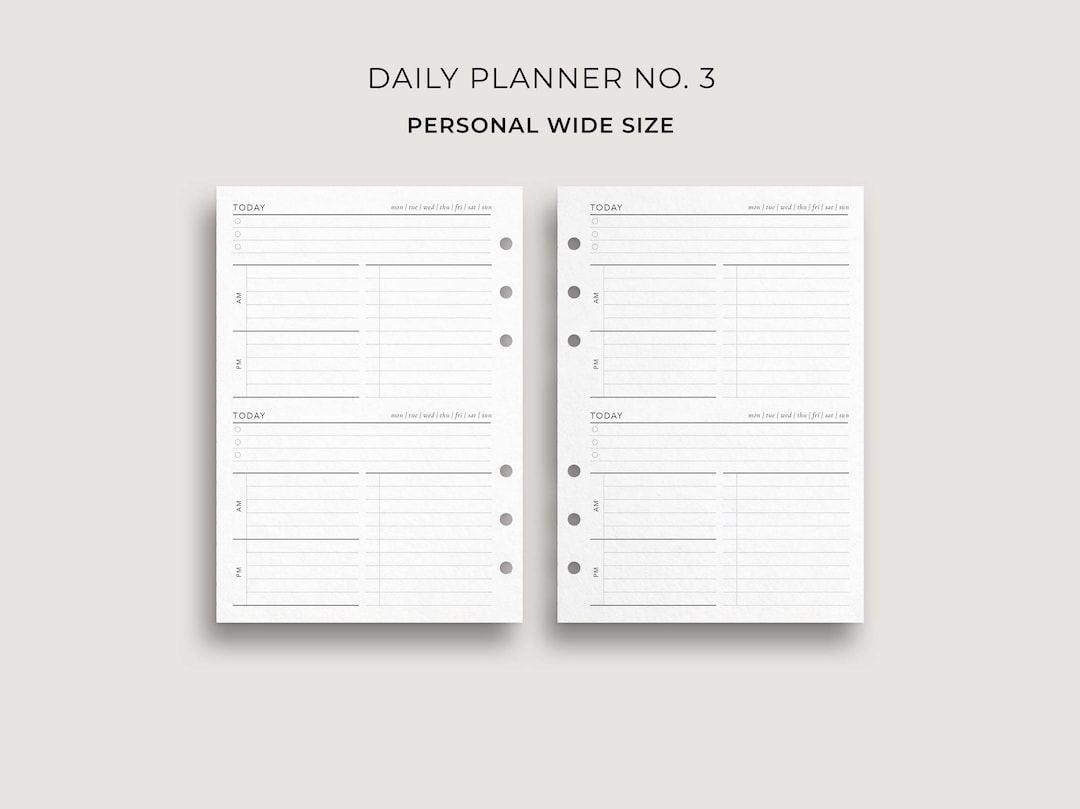 Daily Planner No. 3 Personal Wide Size Printable Daily - Etsy