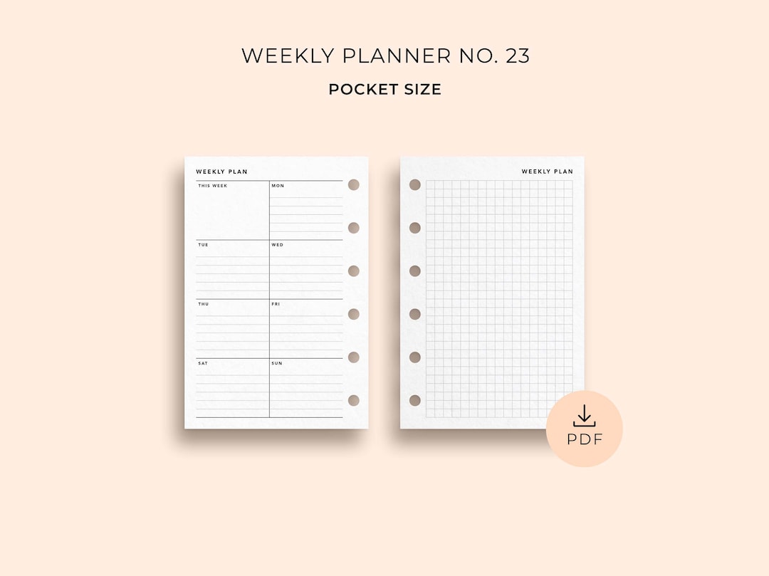 Weekly Planner No. 23, Pocket Size Printable Minimal Weekly Agenda ...