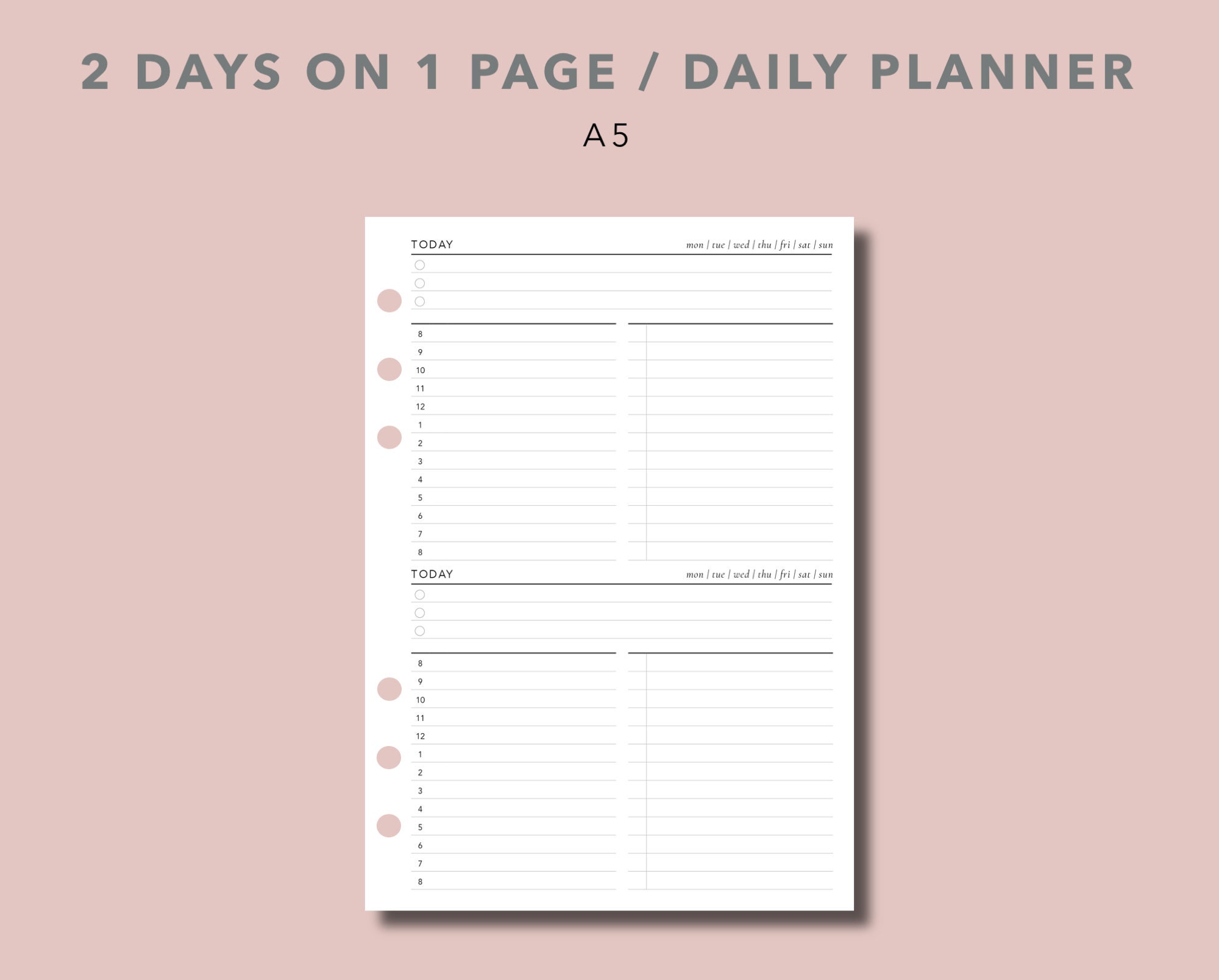 Paper Printable Daily Planner 2 Days On 1 Page l Everyday Planner ...