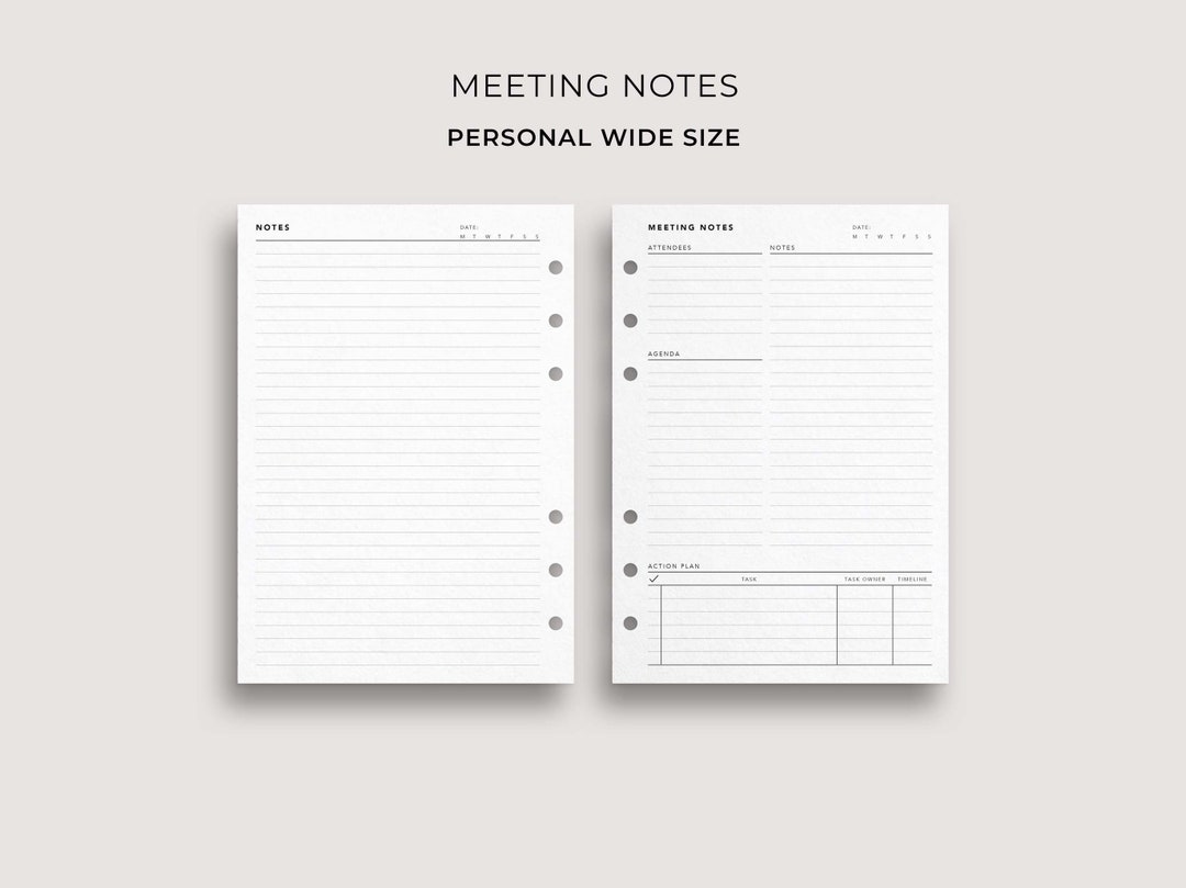 Meeting Notes Template, Personal Wide Size Printable Note Taking ...