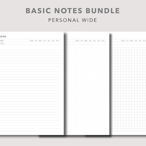 Personal Wide Ring Printable Note Pages Dotted Grid Lined | Etsy