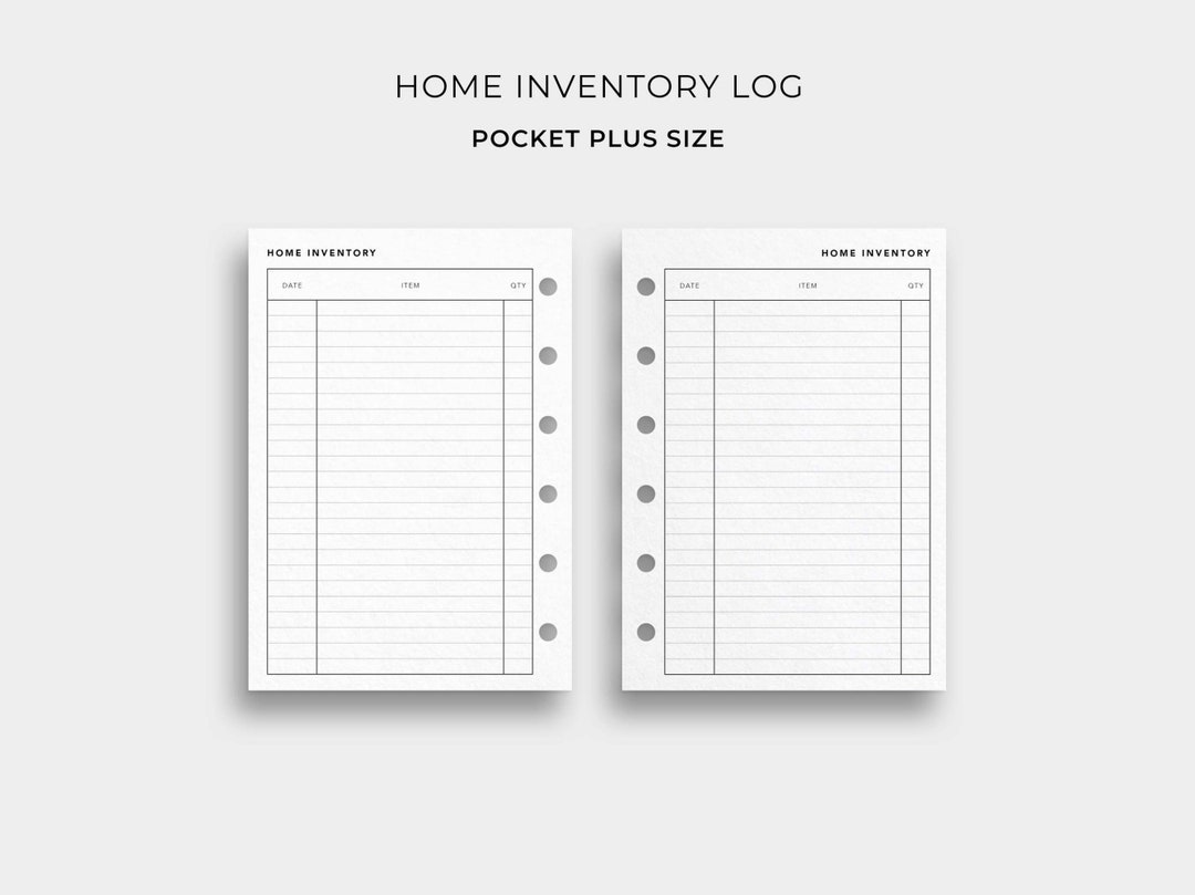 Home Inventory Log, Pocket Plus Size Printable Kitchen Inventory ...