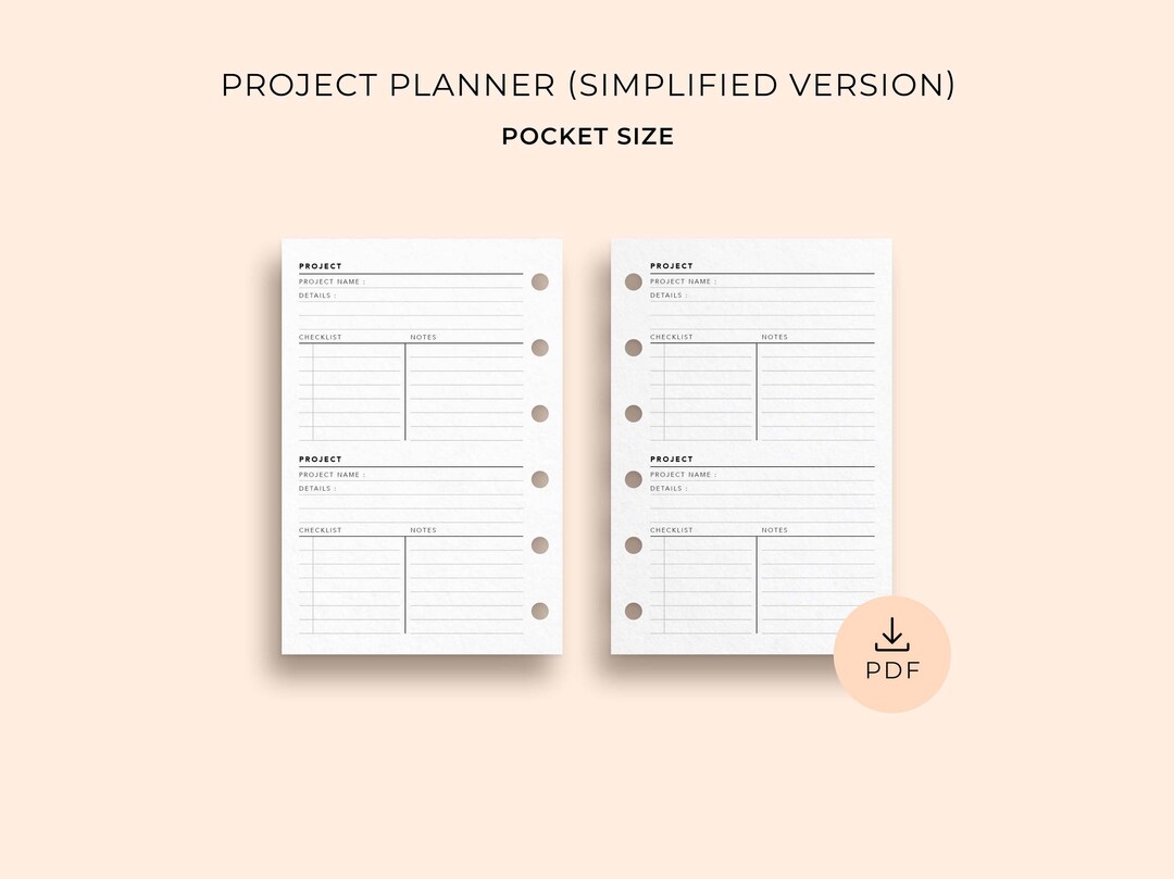 Project Planner Simplified Version, Pocket Size Printable Project ...