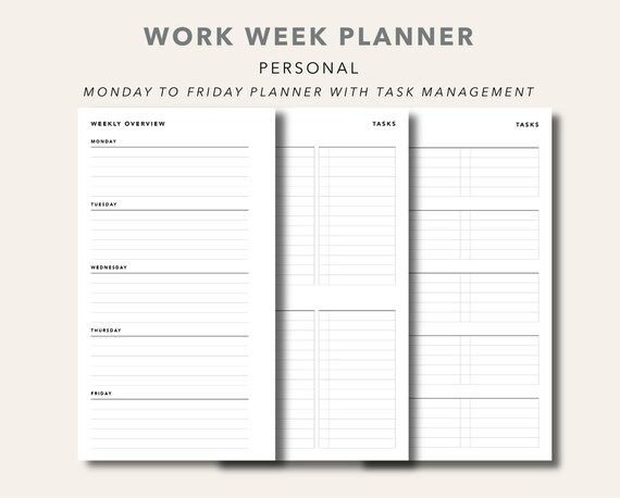 Minimal Planner Printable Work Organizer Personal Wide Work Week ...