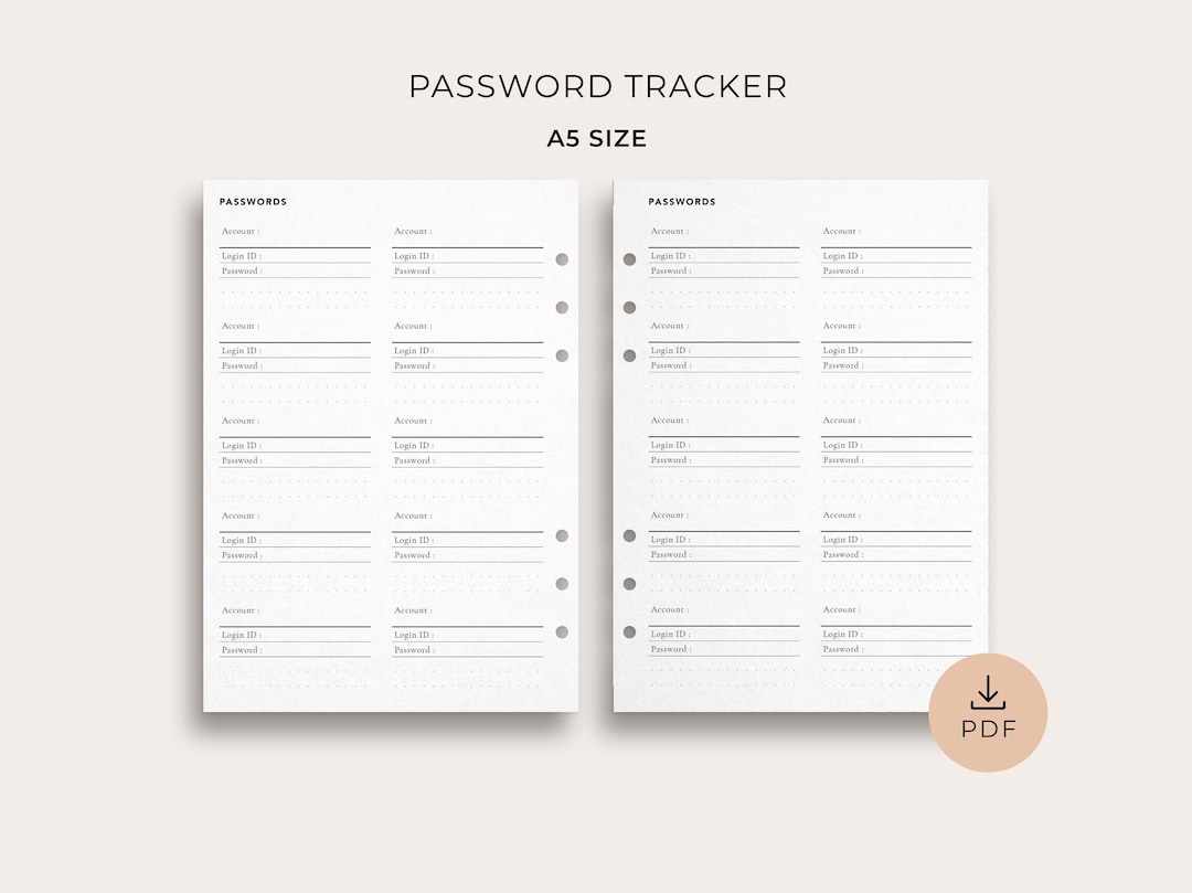 Printable Password Tracker, A5 Size Password Organizer, Account Login ...
