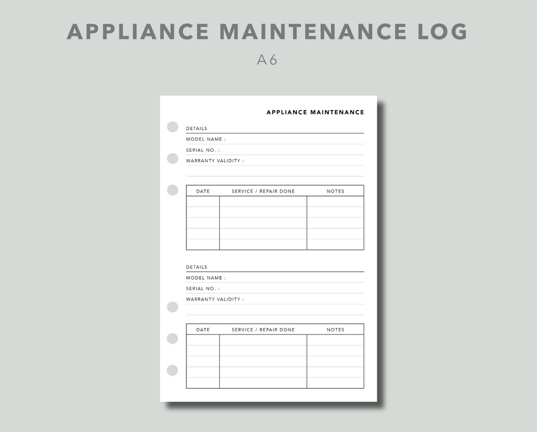 A6 Appliance Maintenance Tracker for Home and Kitchen - Etsy