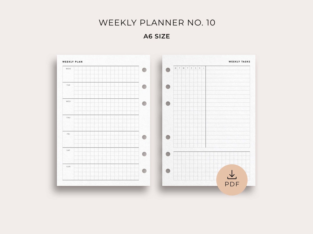 Weekly Planner No. 10, A6 Size Printable Week on Two Pages, Weekly ...