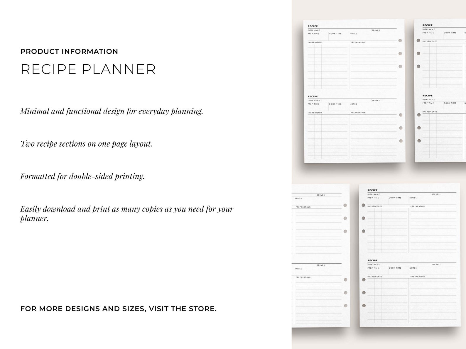 Recipe Planner, A6 Size Printable Kitchen Organization Template ...