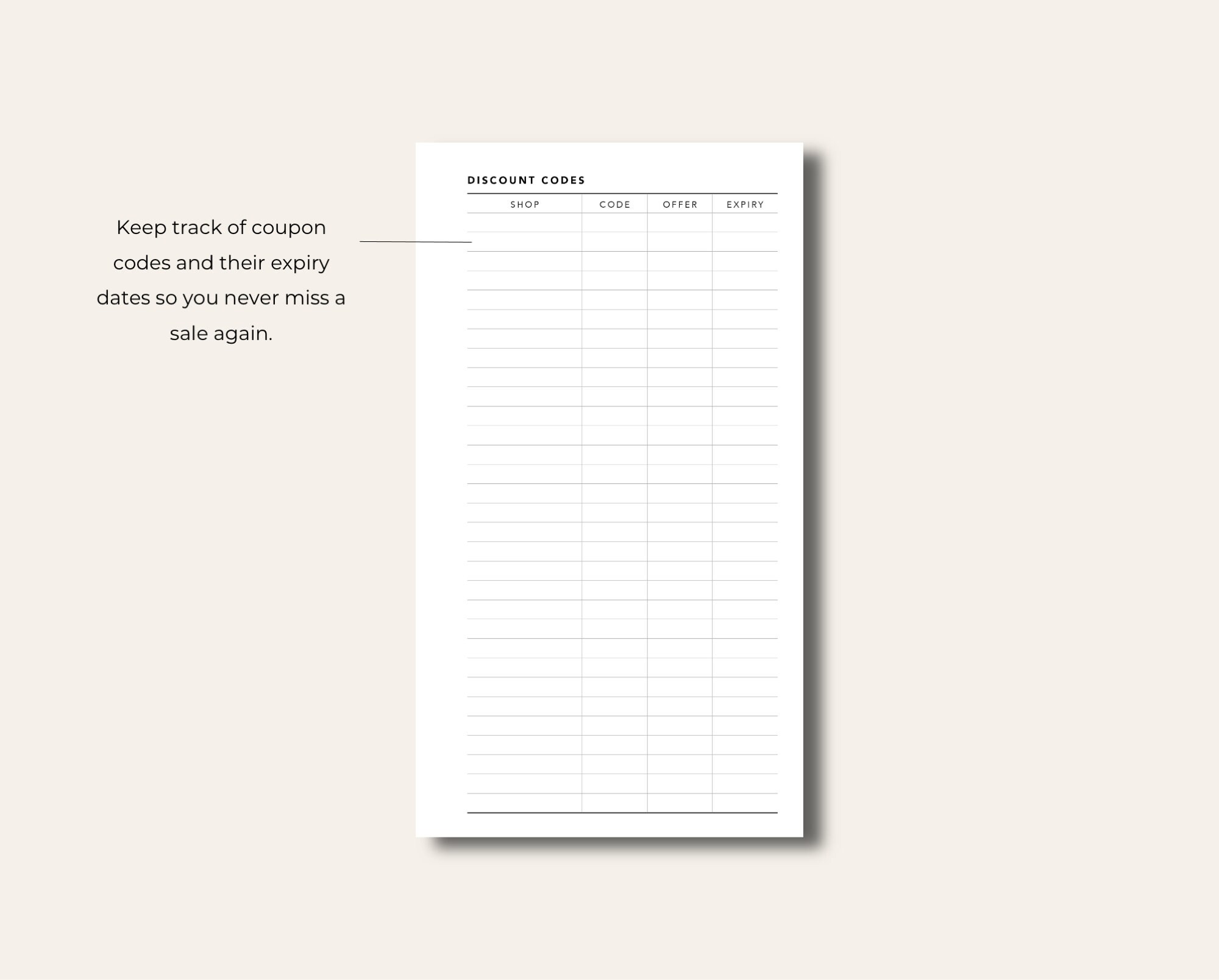 Personal Size Coupon Code Tracker Printable Planner Insert - Etsy UK