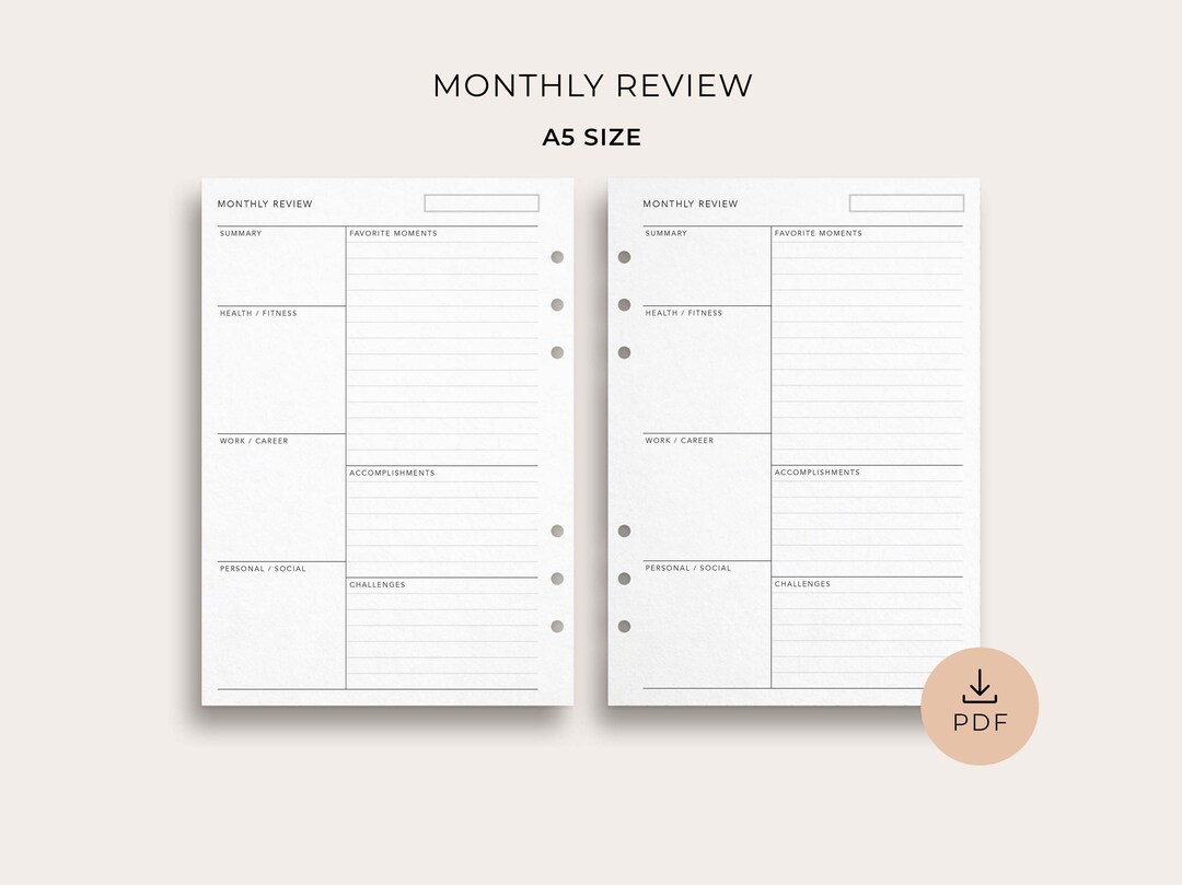 Revisión mensual, tamaño A5: planificador mensual imprimible, plantilla ...
