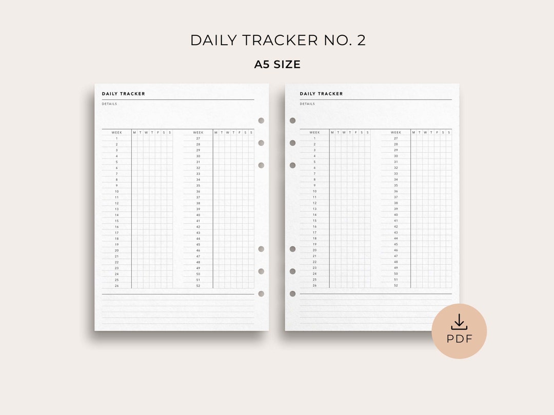 Daily Habit Tracker No. 2, A5 Size Printable Routine and Fitness ...