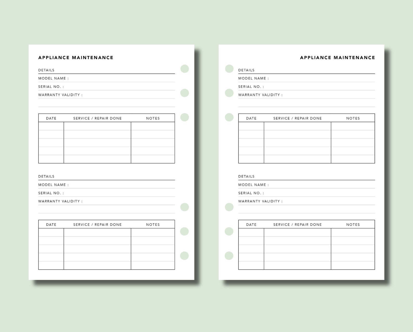 A6 Appliance Maintenance Tracker for Home and Kitchen - Etsy