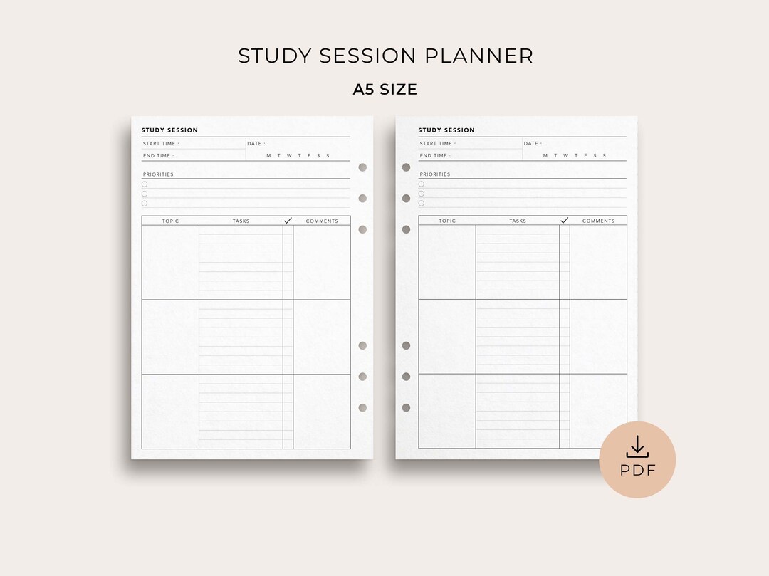 Study Session Planner, A5 Size Printable Academic Planner, College Planner, Study Tracker ...