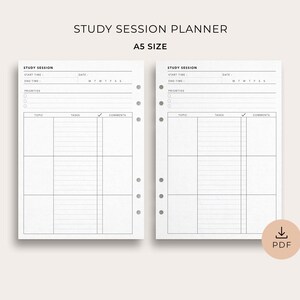 Study Session Planner, A5 Size Printable Academic Planner, College Planner, Study Tracker ...