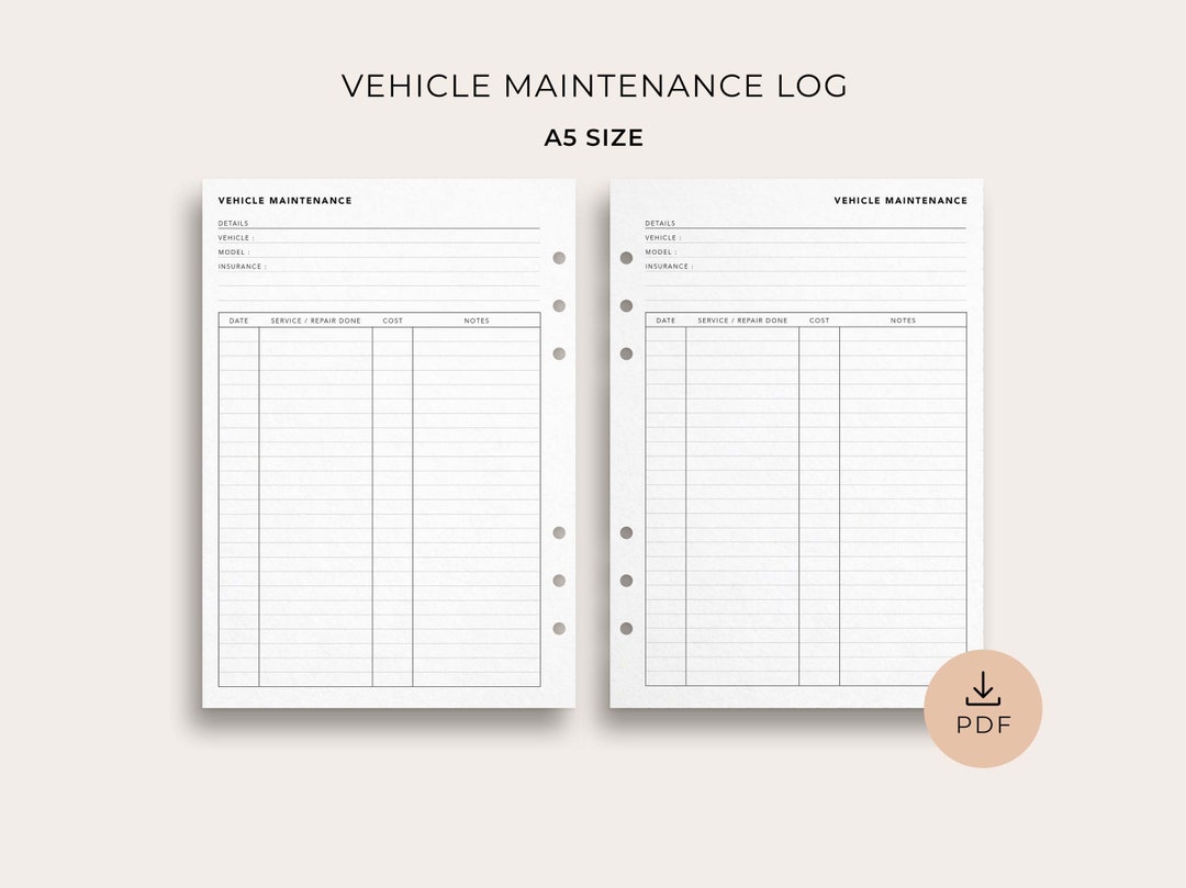 Afdrukbaar voertuigonderhoudslogboek voor auto's en auto's, A5-formaat ...