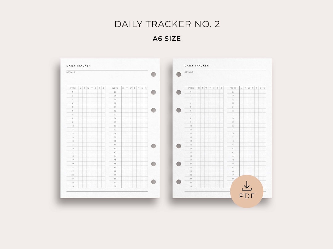 Daily Tracker No. 2, A6 Size Printable Weekly Habit Tracker, Daily ...