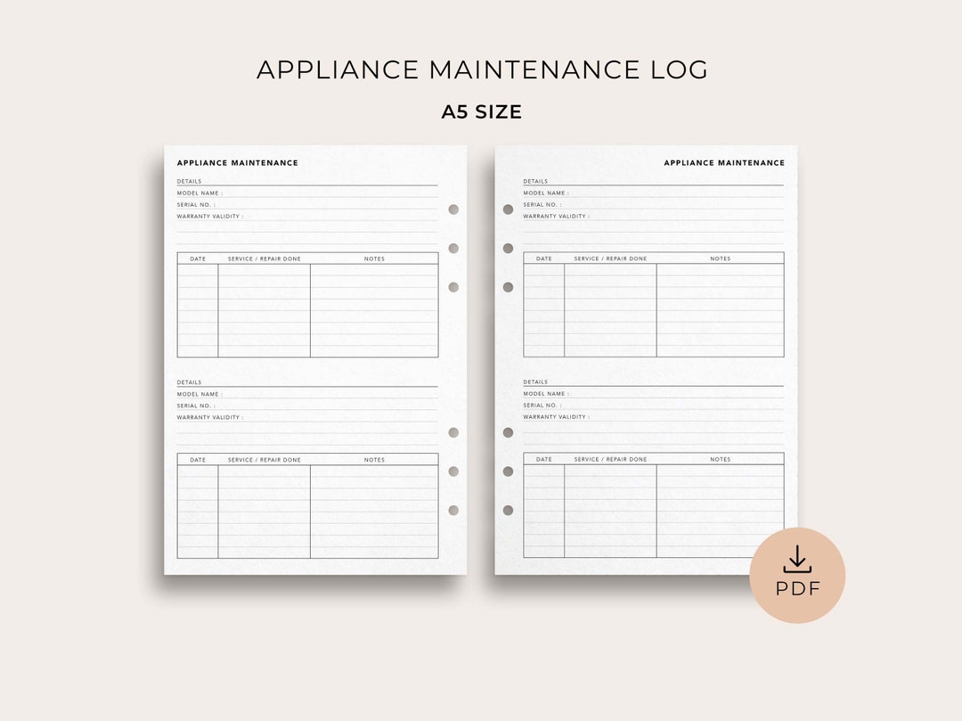 Printable Appliance Maintenance Tracker for Home and Kitchen ...