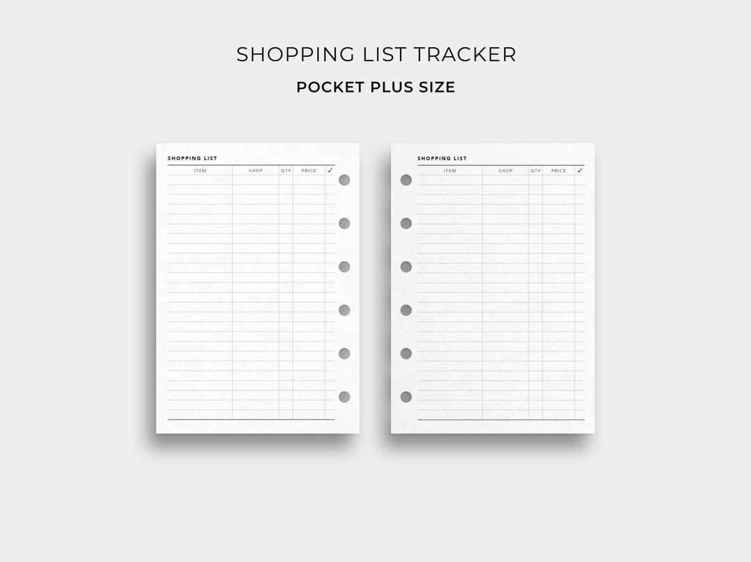 Shopping List Tracker, Pocket Plus Size Printable to Buy List Template ...