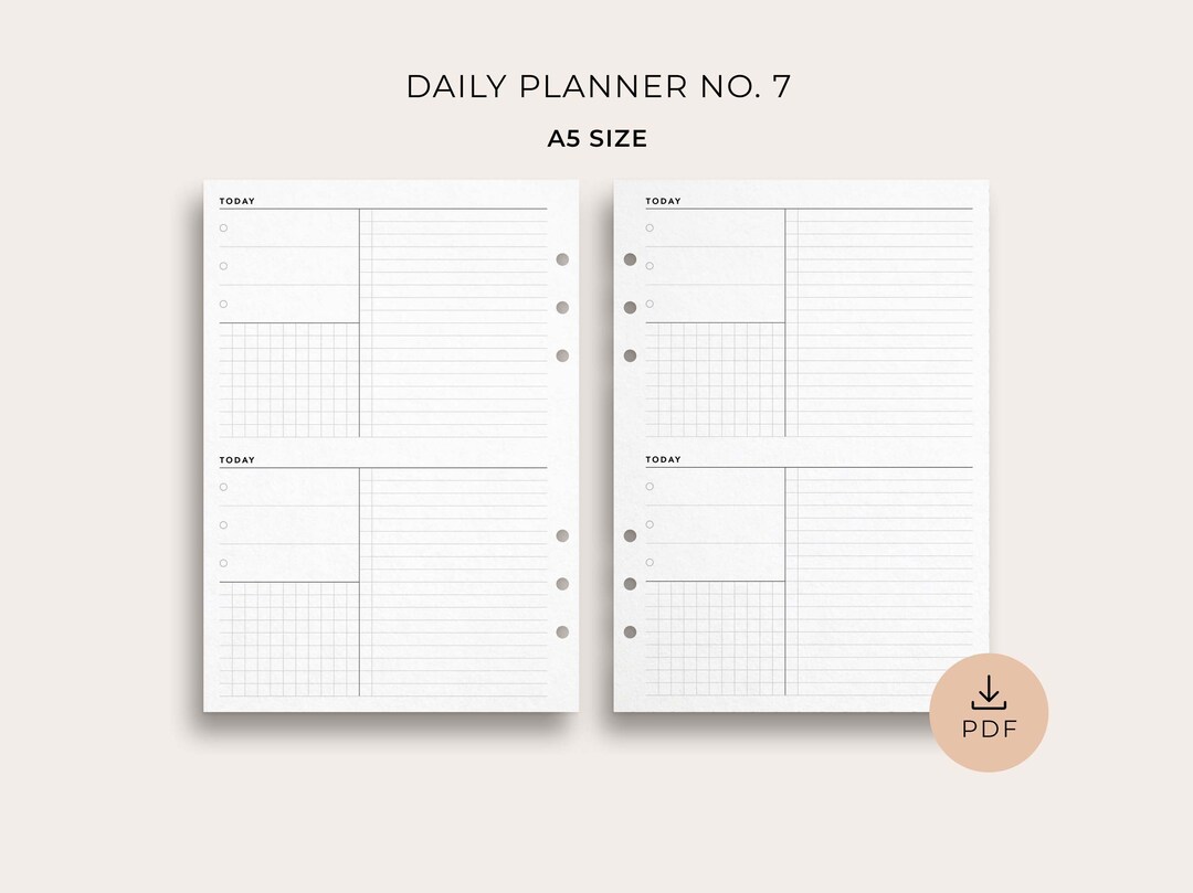 Printable Daily Planner No. 7 A5 Size Minimal 2 Days on 1 - Etsy