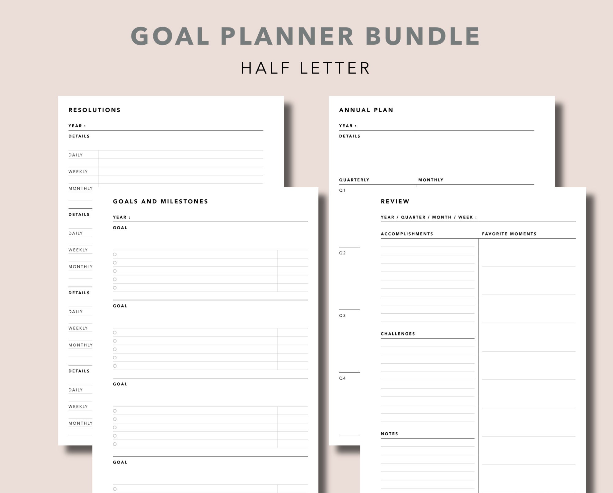 Paper & Party Supplies Goal Setting Templates for 2021 Half Letter ...
